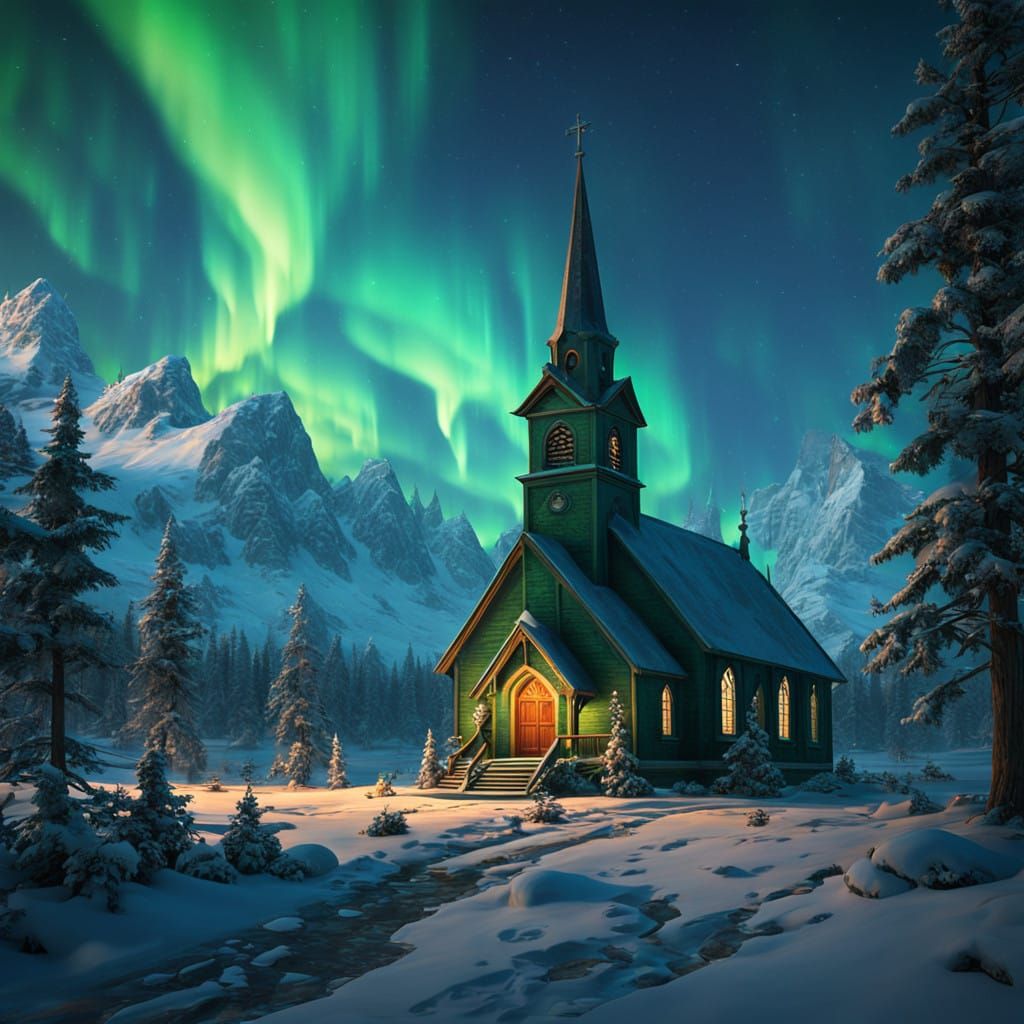 Ethereal Church Underglow in Fantasy Landscapes - AI Art