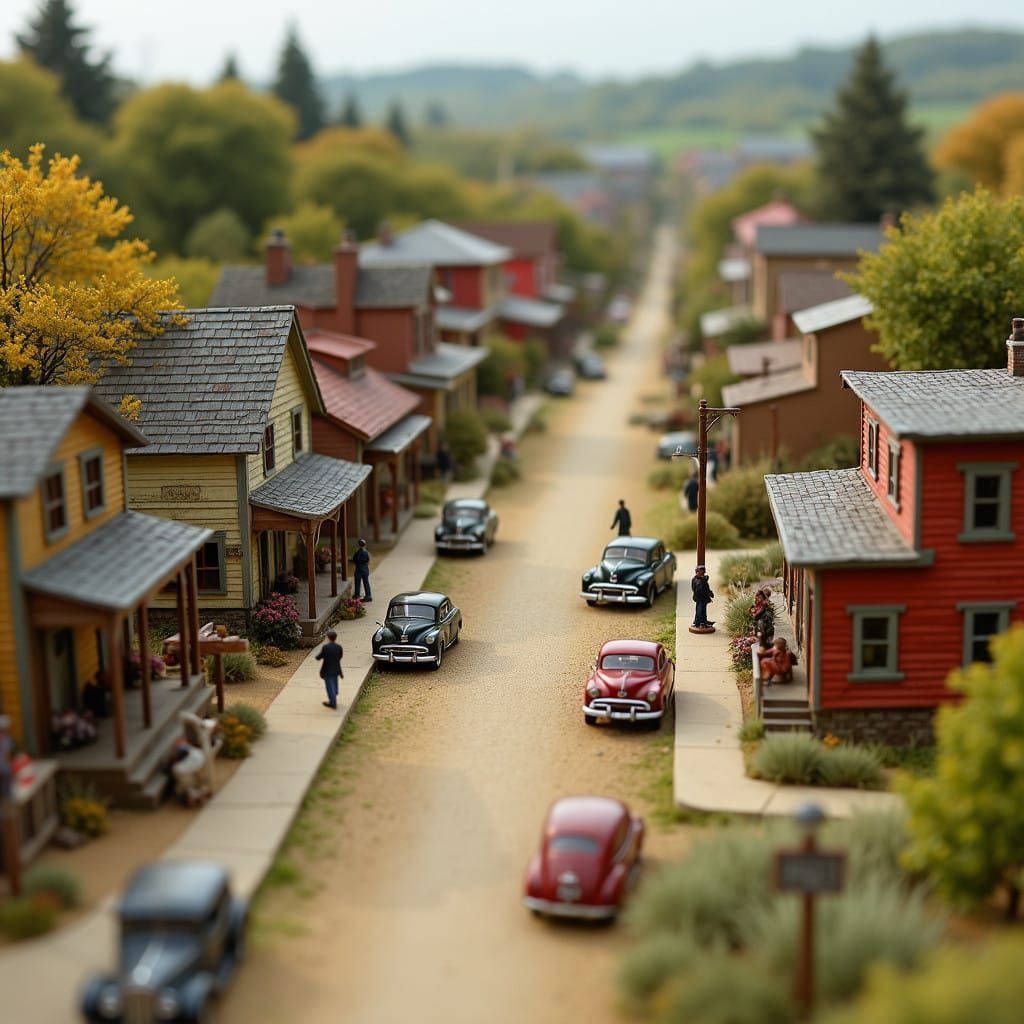 Rustic American Townscape Model Railroad Scene - AI Art