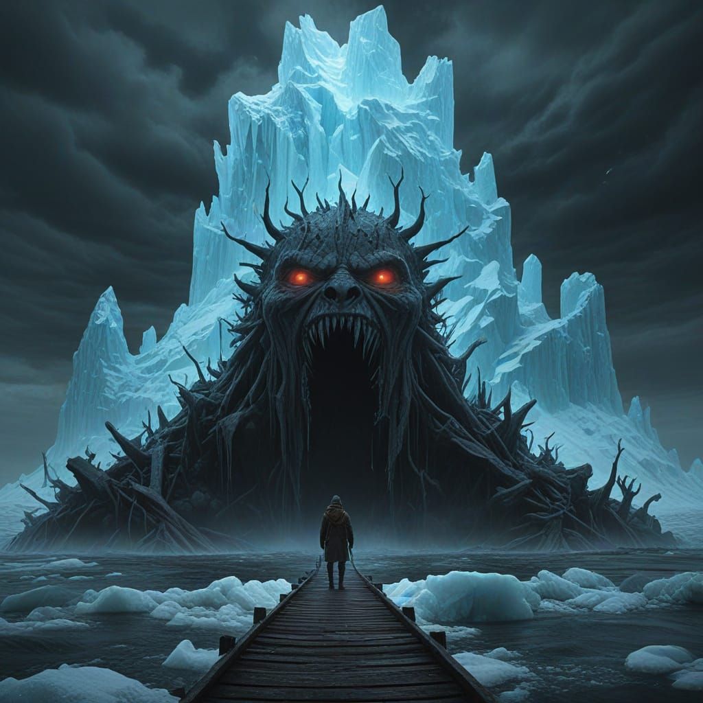 Human Figure Frozen in Terror, Surrounded by Lucif... - AI Art