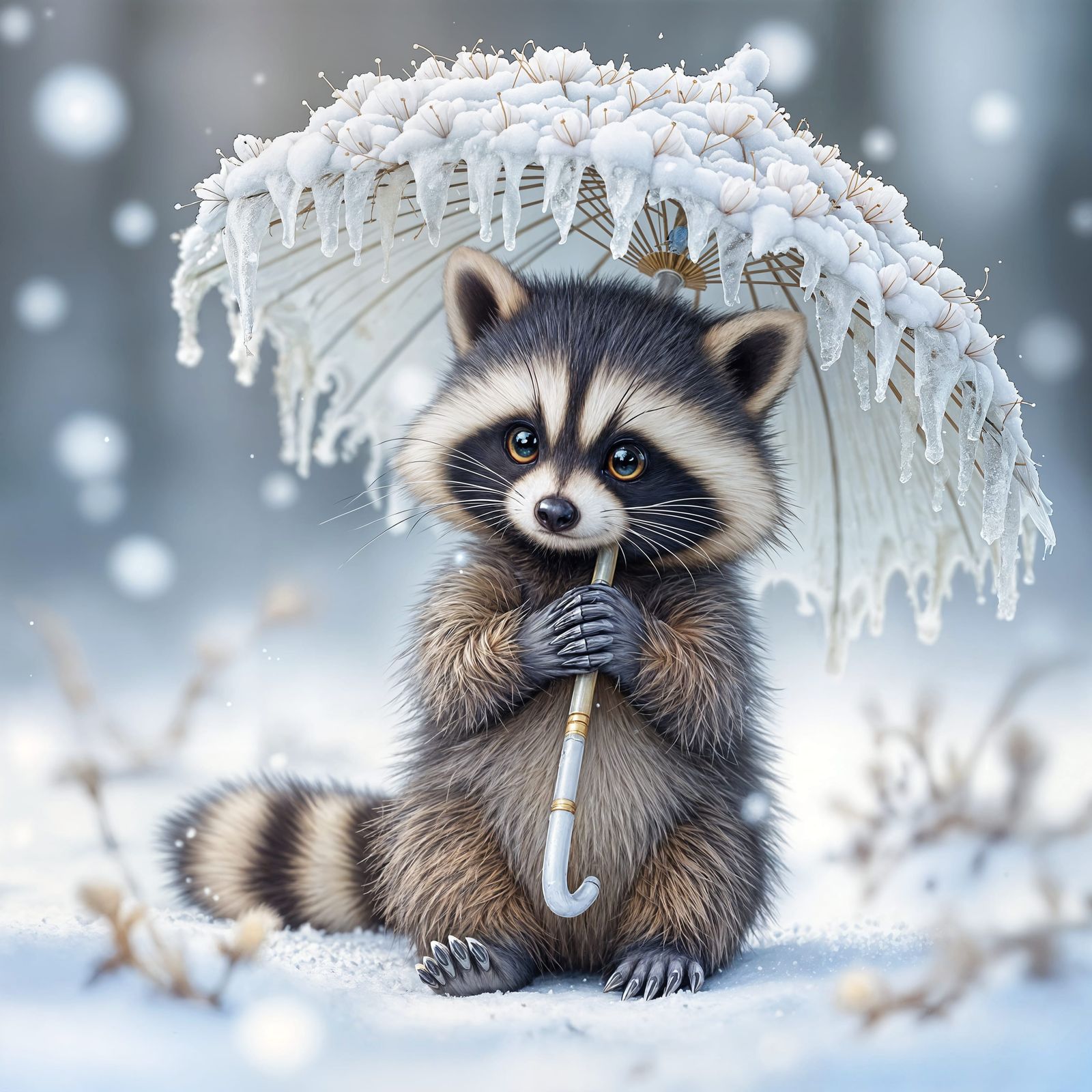 Raccoon In the Snow - Majestic Raccoon in Winter Wonderland