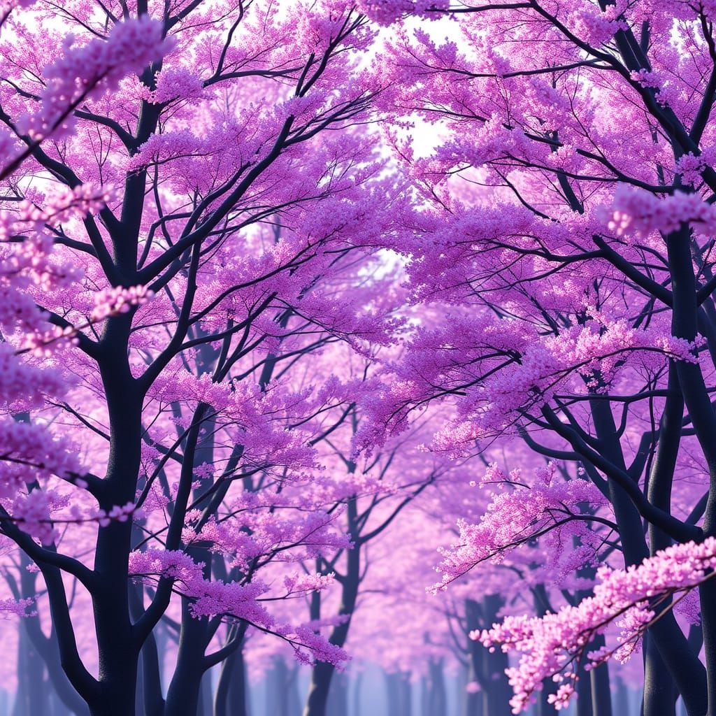 Purple cherry tree forest - Vibrant Purple Cherry Blossom Fo...