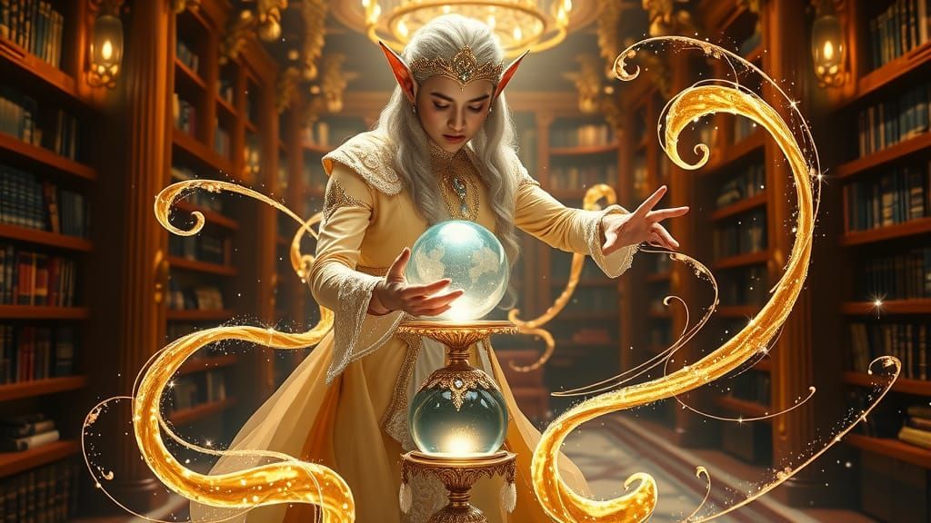 Elf / elven makes a magic in the library