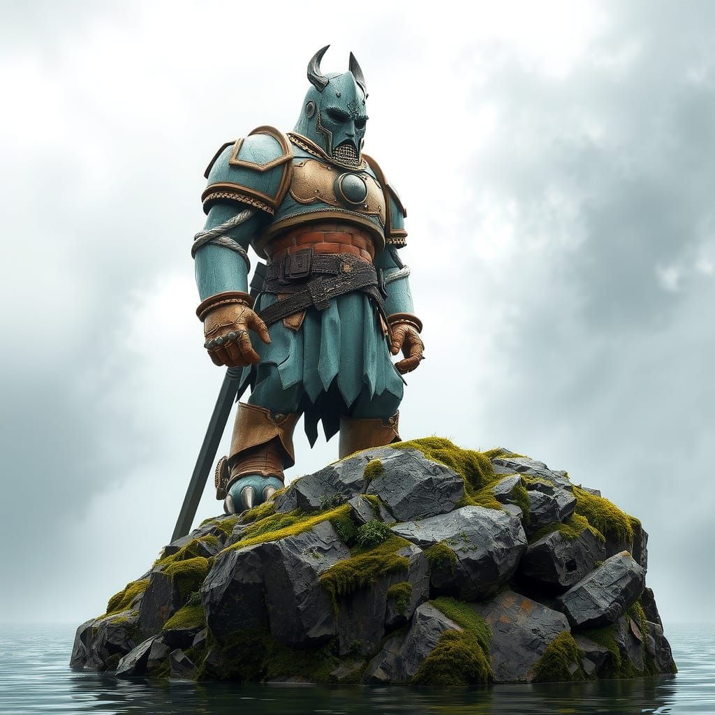 Medieval River Guardian in Dreamlike Abstraction - AI Art