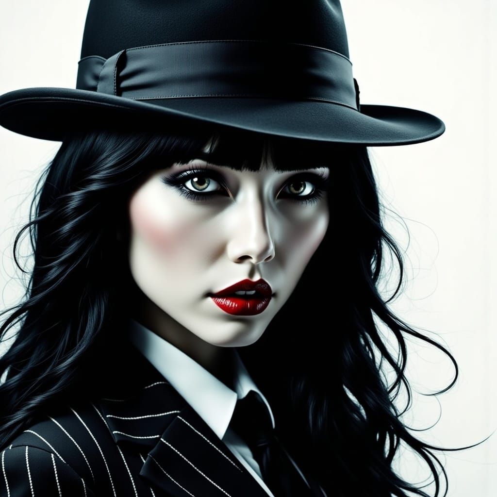 Goth Woman Emerge from Distorted Analog Signals in... - AI Art