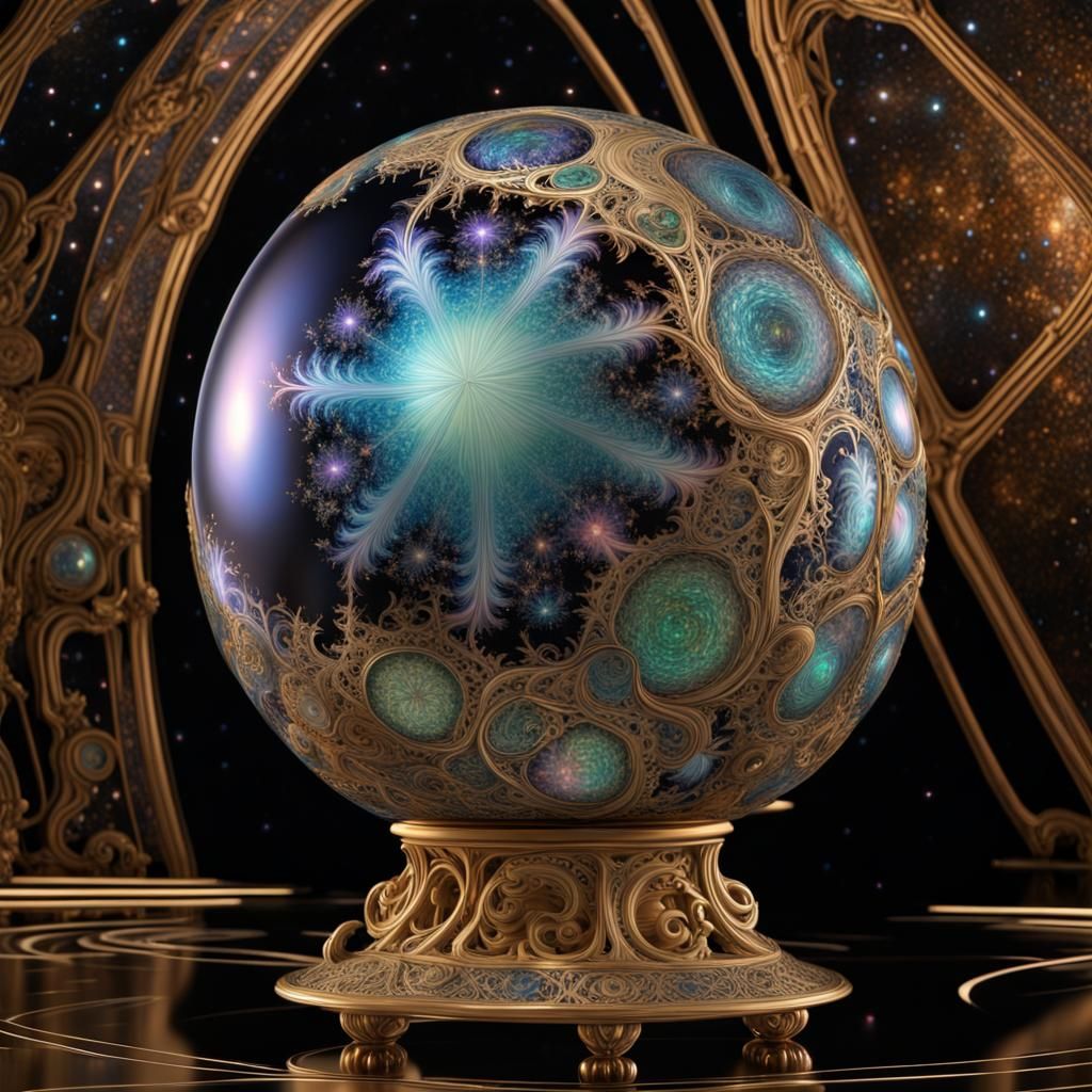 Amazingly beautiful insanely detailed fractal glass sphere with nebulous nebula galaxy pinpint ...
