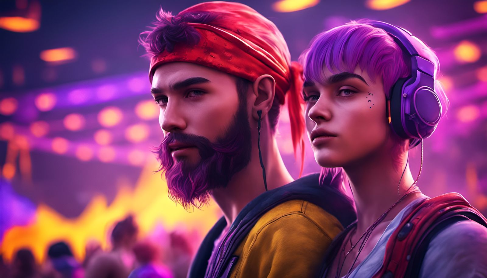 gamer couple at edm festival - AI Generated Artwork - NightCafe Creator