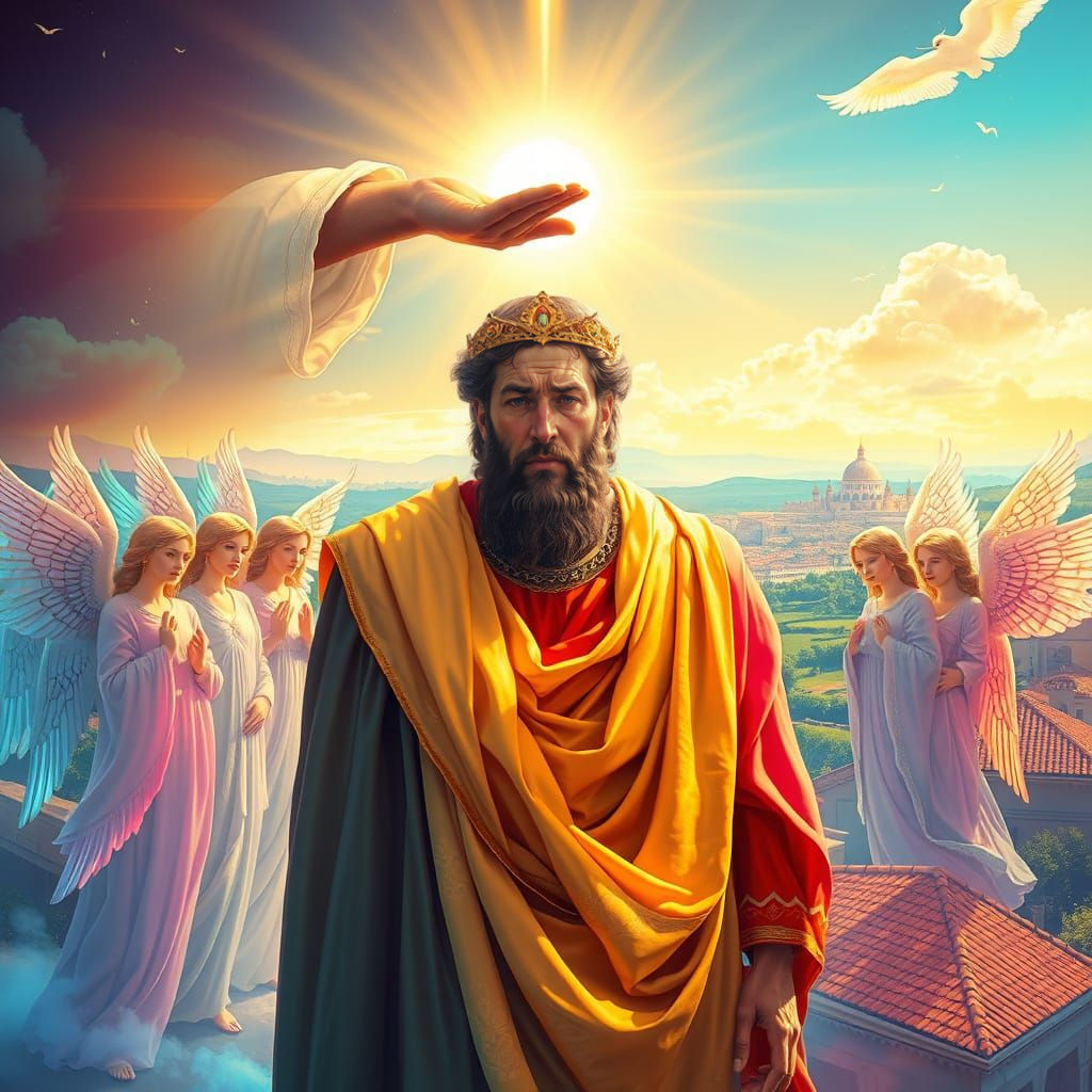 King David Rebuked by the Hand of God in a Vibrant... - AI Art
