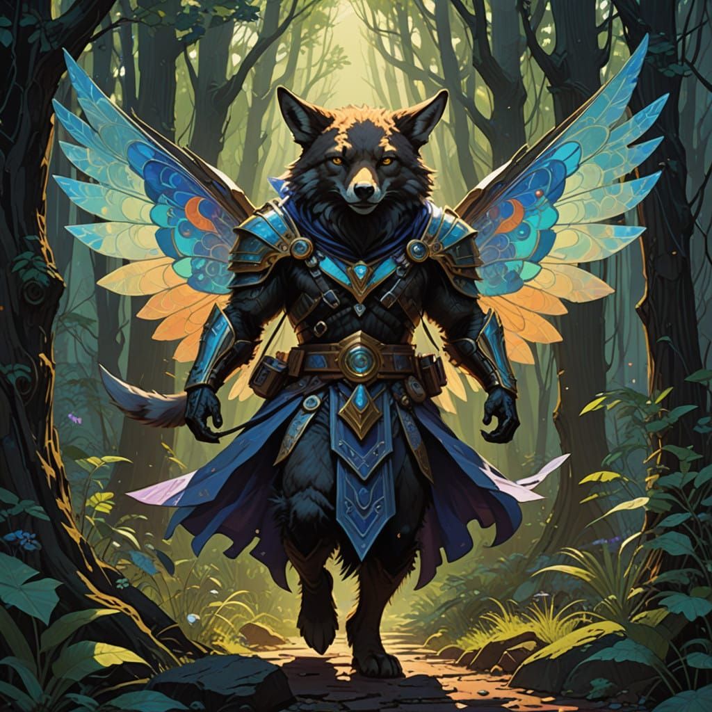 all vibrant swishy bronzite-opal sparkle wings on an anthropomorphic ...