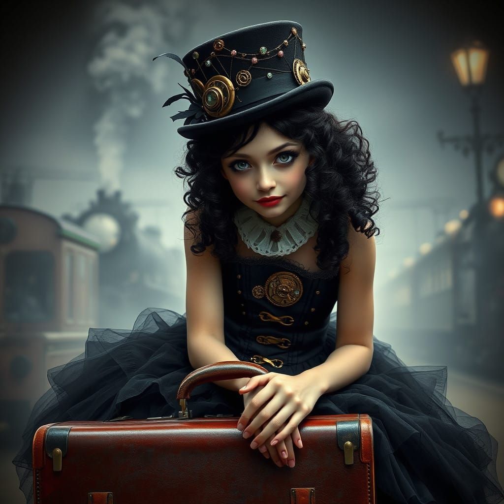 Steampunk Goth Girl with Intricate Details - AI Art