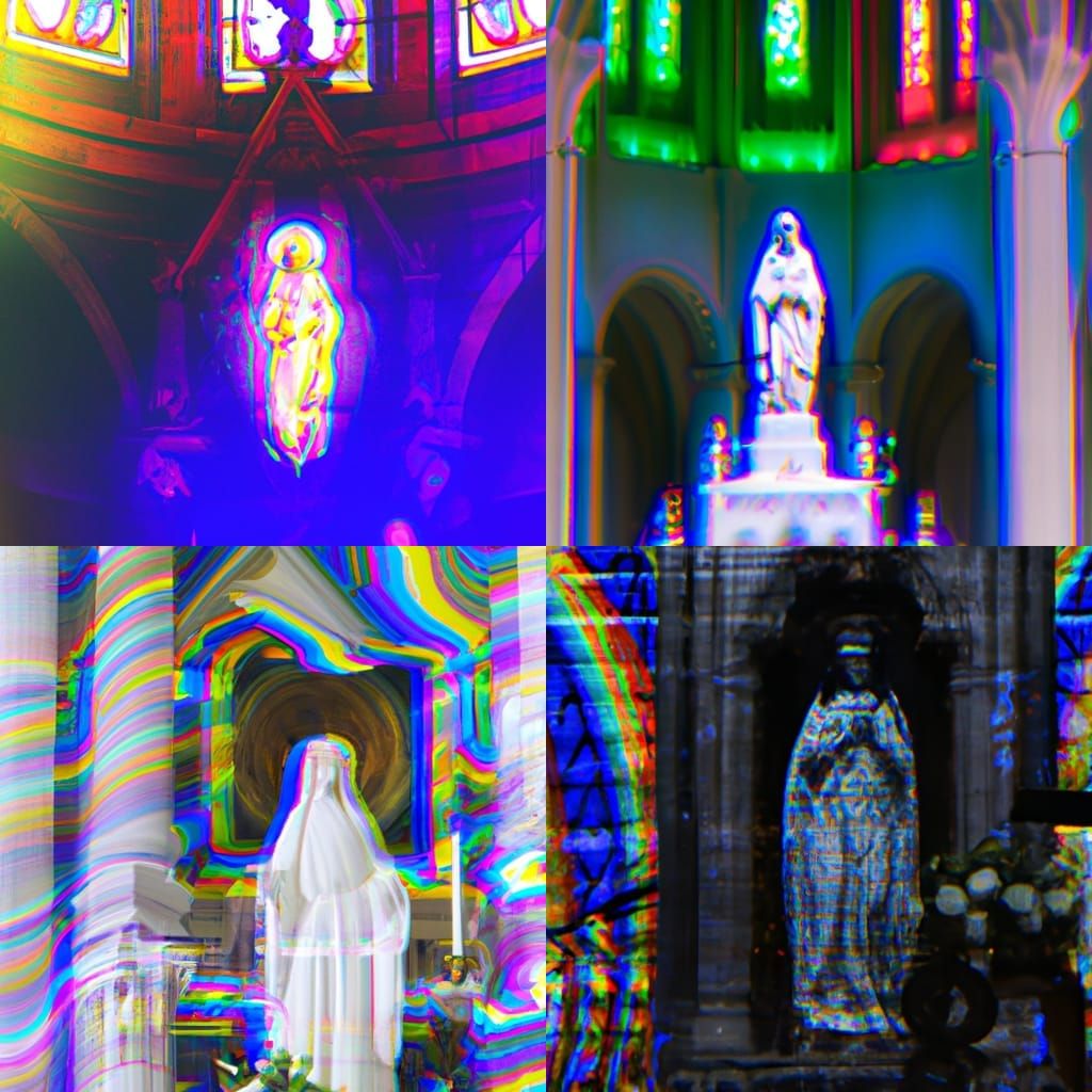 Nave and Alter full of stained glass windows and doric columns, white ...