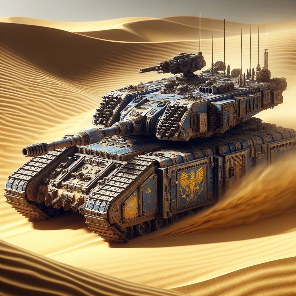 Leman Russ warhammer tank crossing the desert - AI Generated Artwork ...