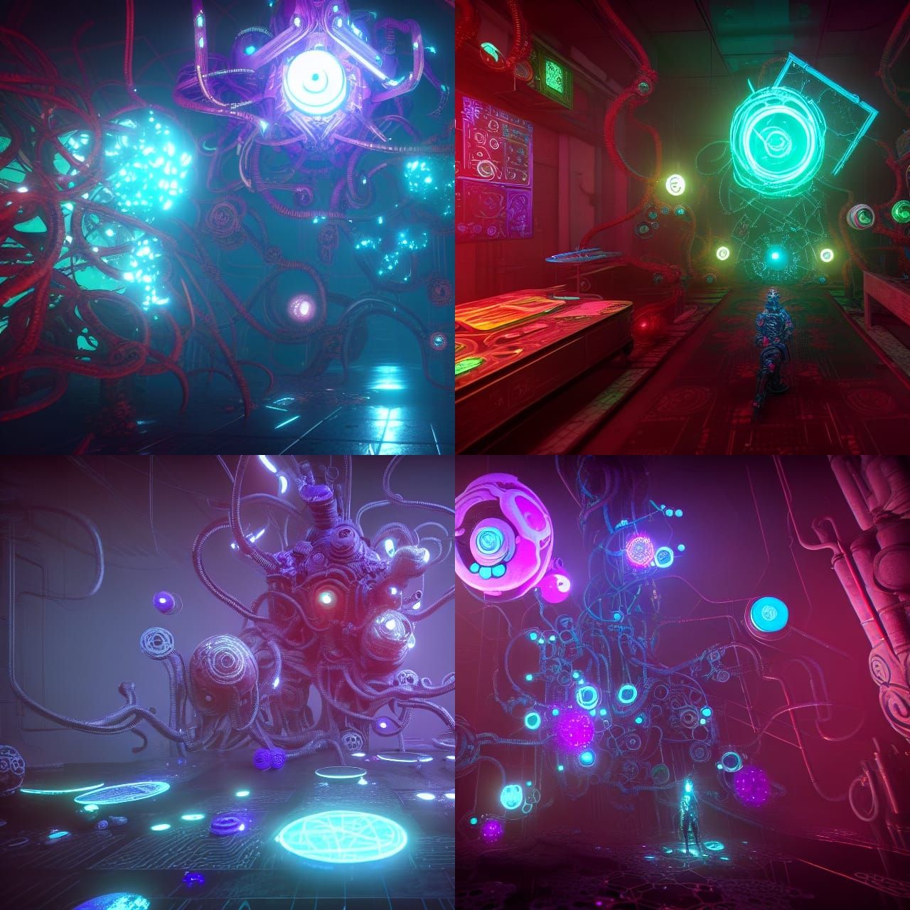 Eldritch biopunk geometrical quantum cyber buttons and menus, colorful ...