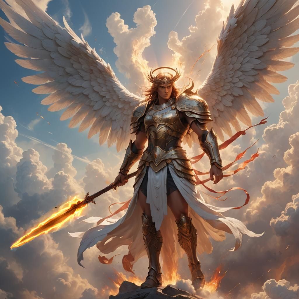 Angel warrior with fiery spear - AI Generated Artwork - NightCafe Creator
