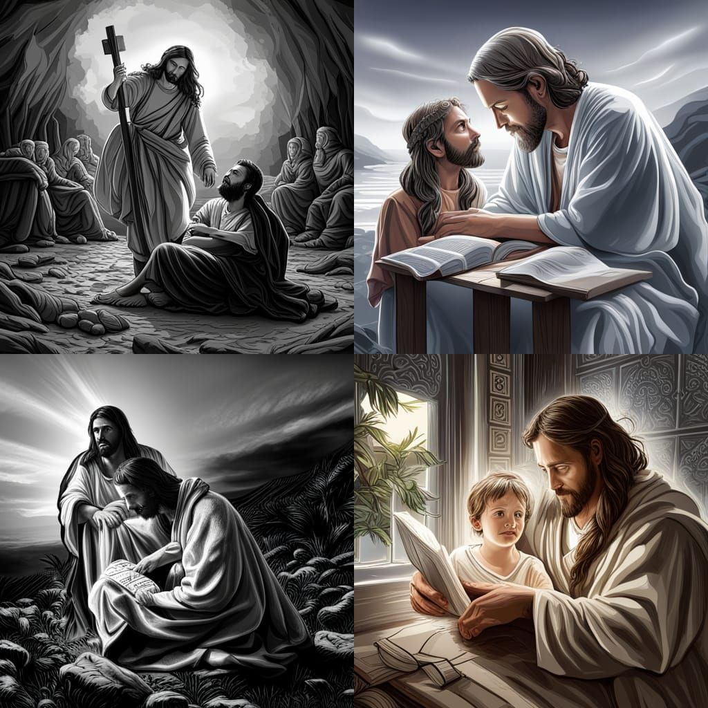 Jesus and his father, highly detailed, vector, Contour - AI Generated ...