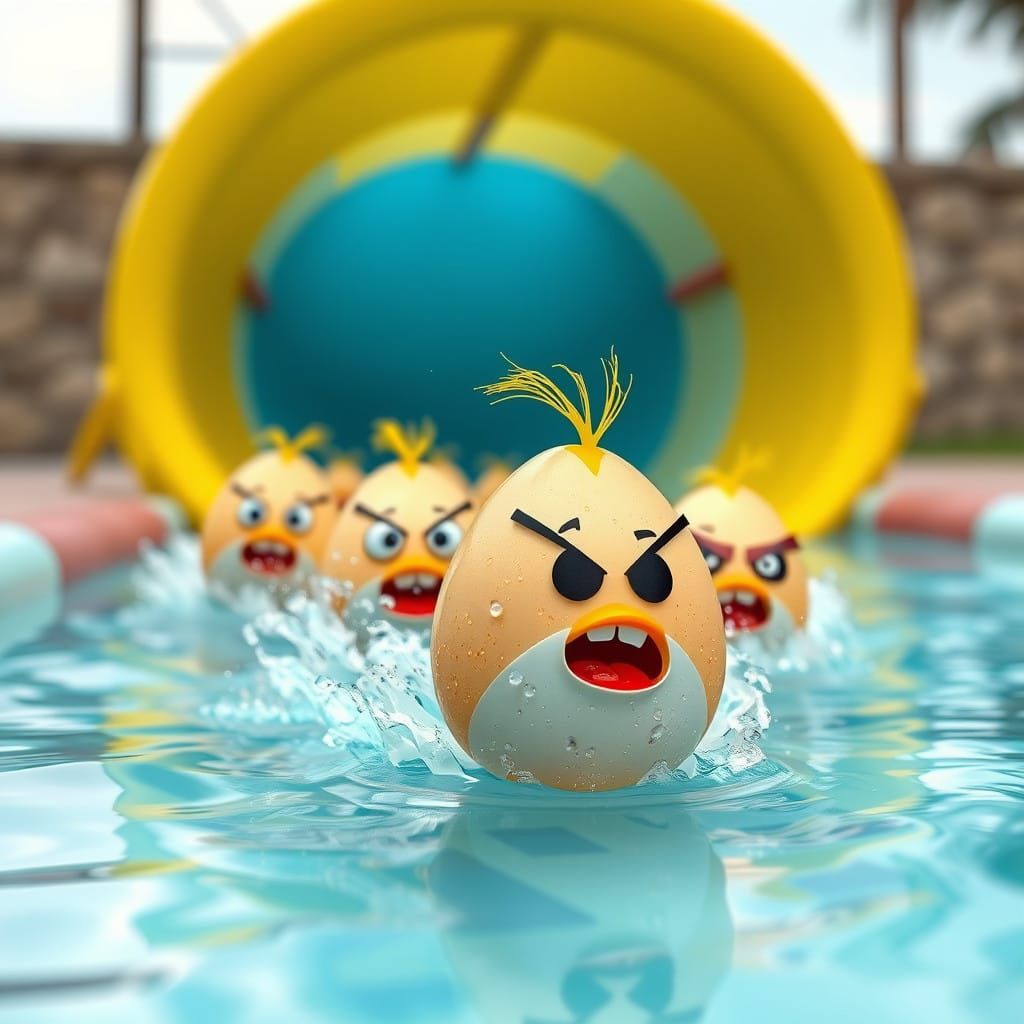 Egg Zooms Down Water Slide into Pool in Frenzied S... - AI Art