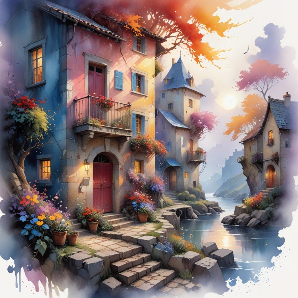 Enchanted Village in Hidden Valley Dreamscape - AI Art