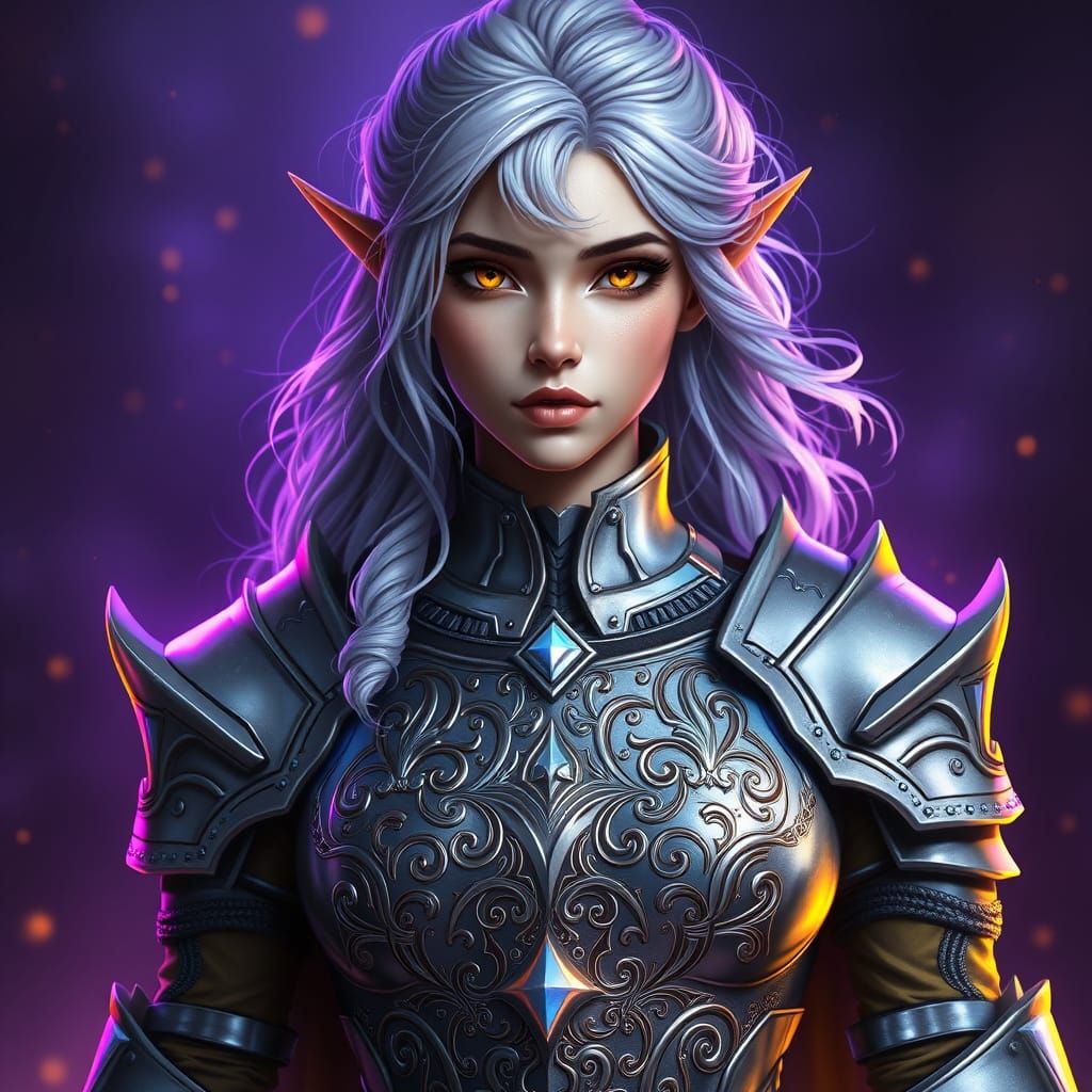 Elegant Elven Chef in Silver Armor - AI Art