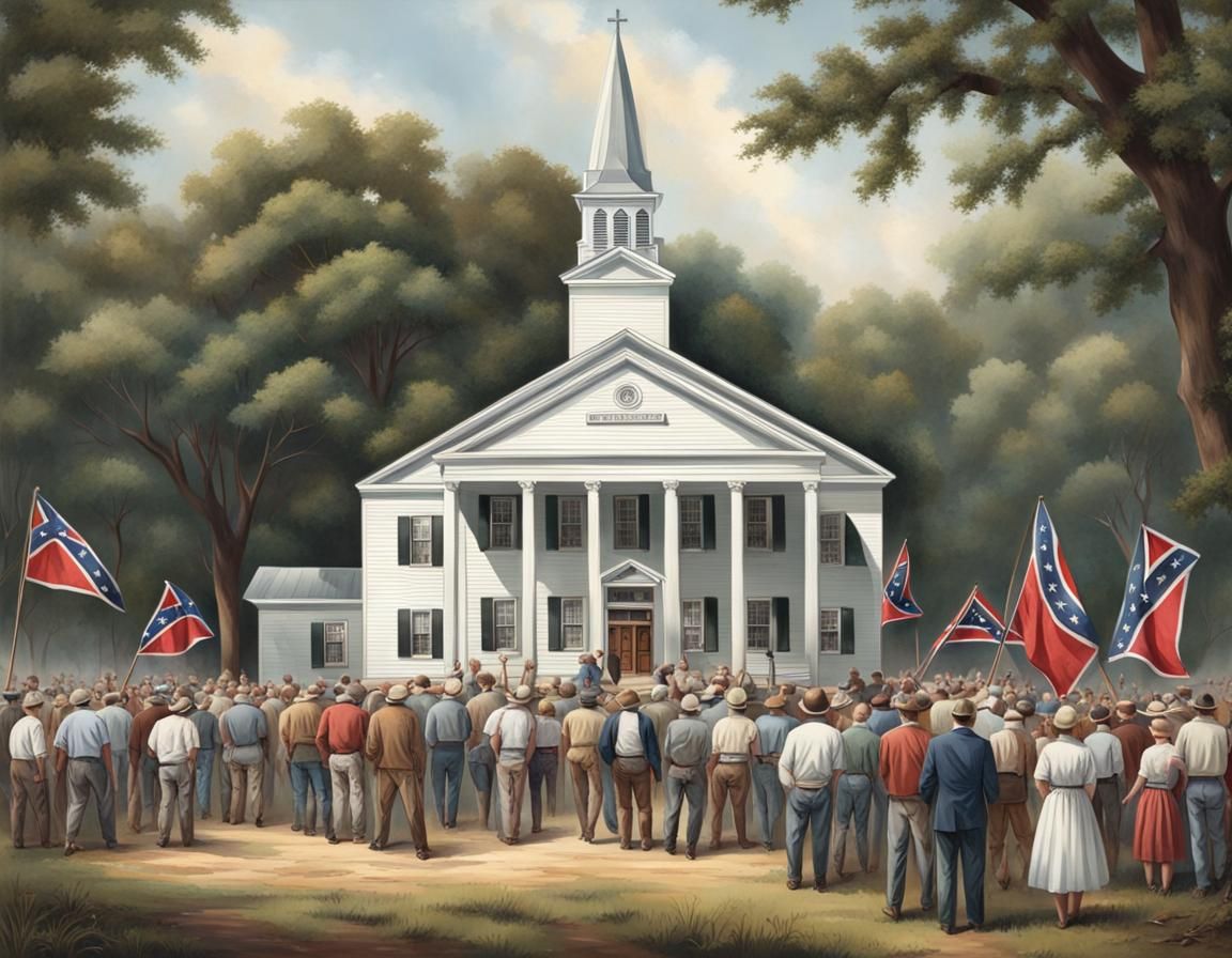 Southern baptist church, funny, confederate flags, people in white robs ...