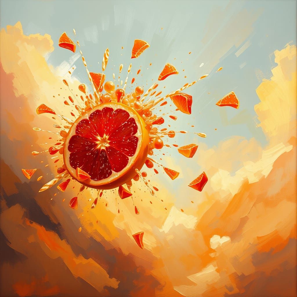 Grapefruit Pulp Explodes in a Boundless, Dreamlike... - AI Art