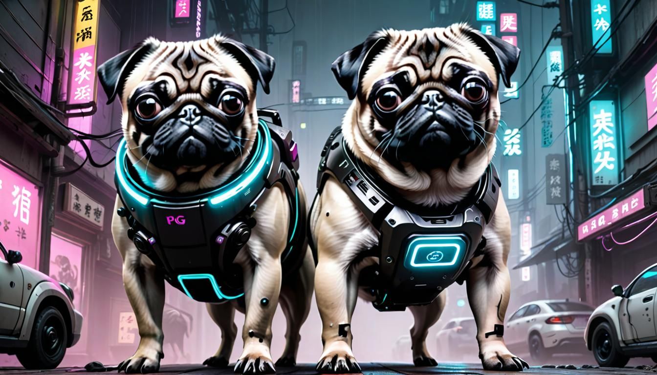 Sumi-e art, pug cyberpunk world - AI Generated Artwork - NightCafe Creator