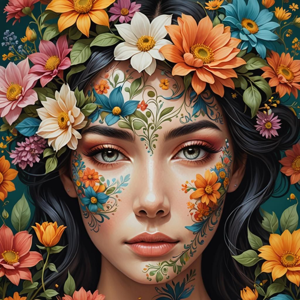 Flower motif design on a woman's face - AI Generated Artwork ...