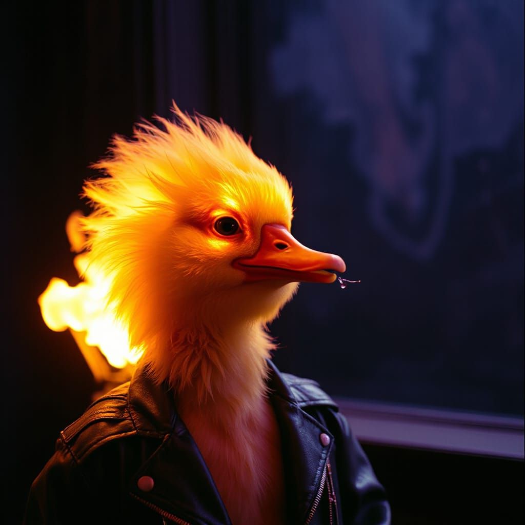 What the Duck man!! - Dark Ominous Flaming Duck in Leather J...