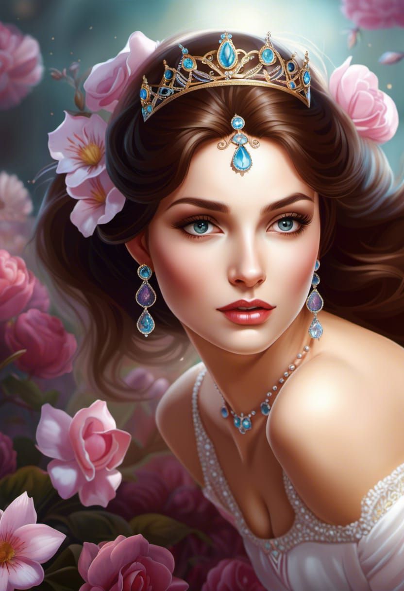 An attractive brunette princess wearing a tiara and green dress - AI ...