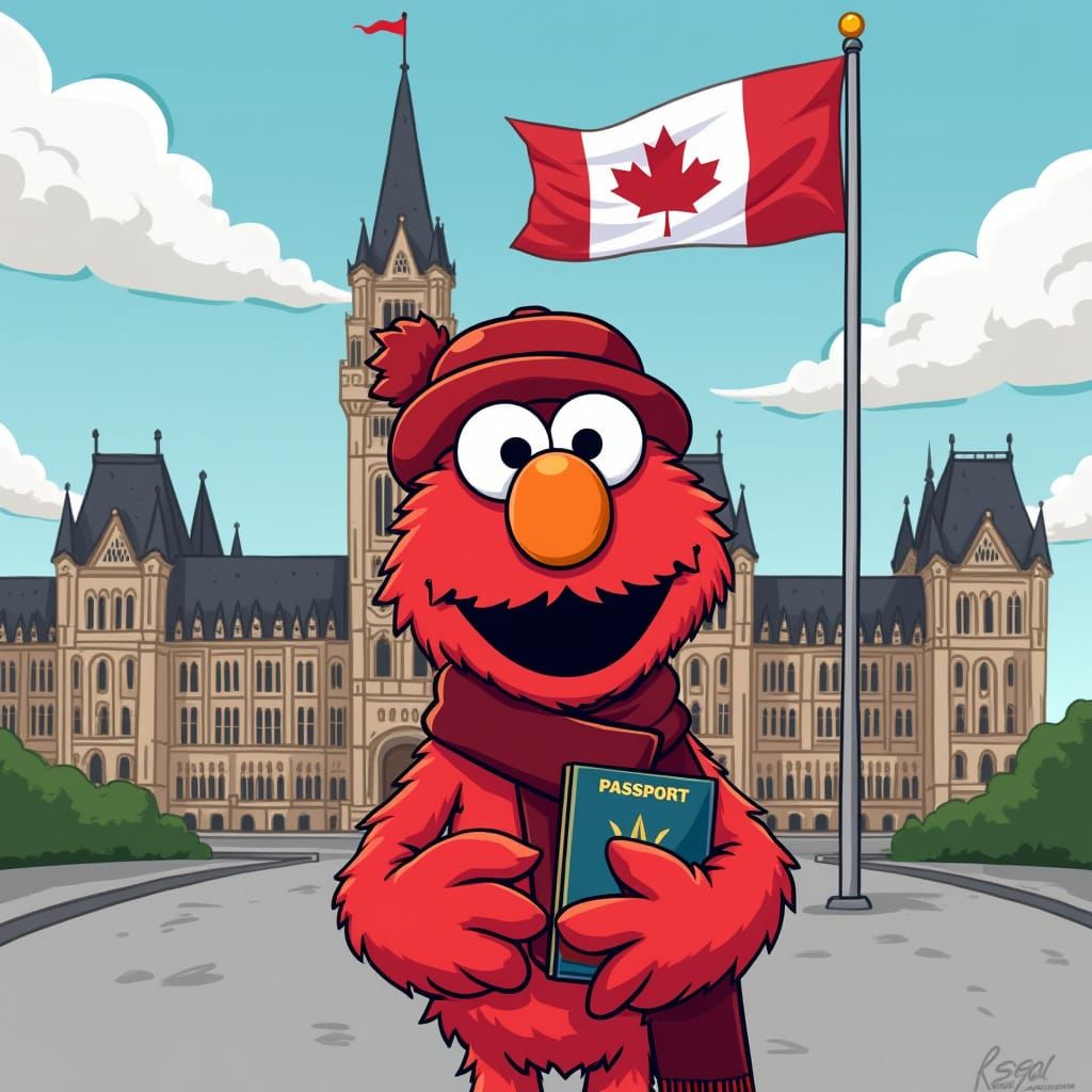 Elmo Visits Ottawa with Canadian Passport - AI Art