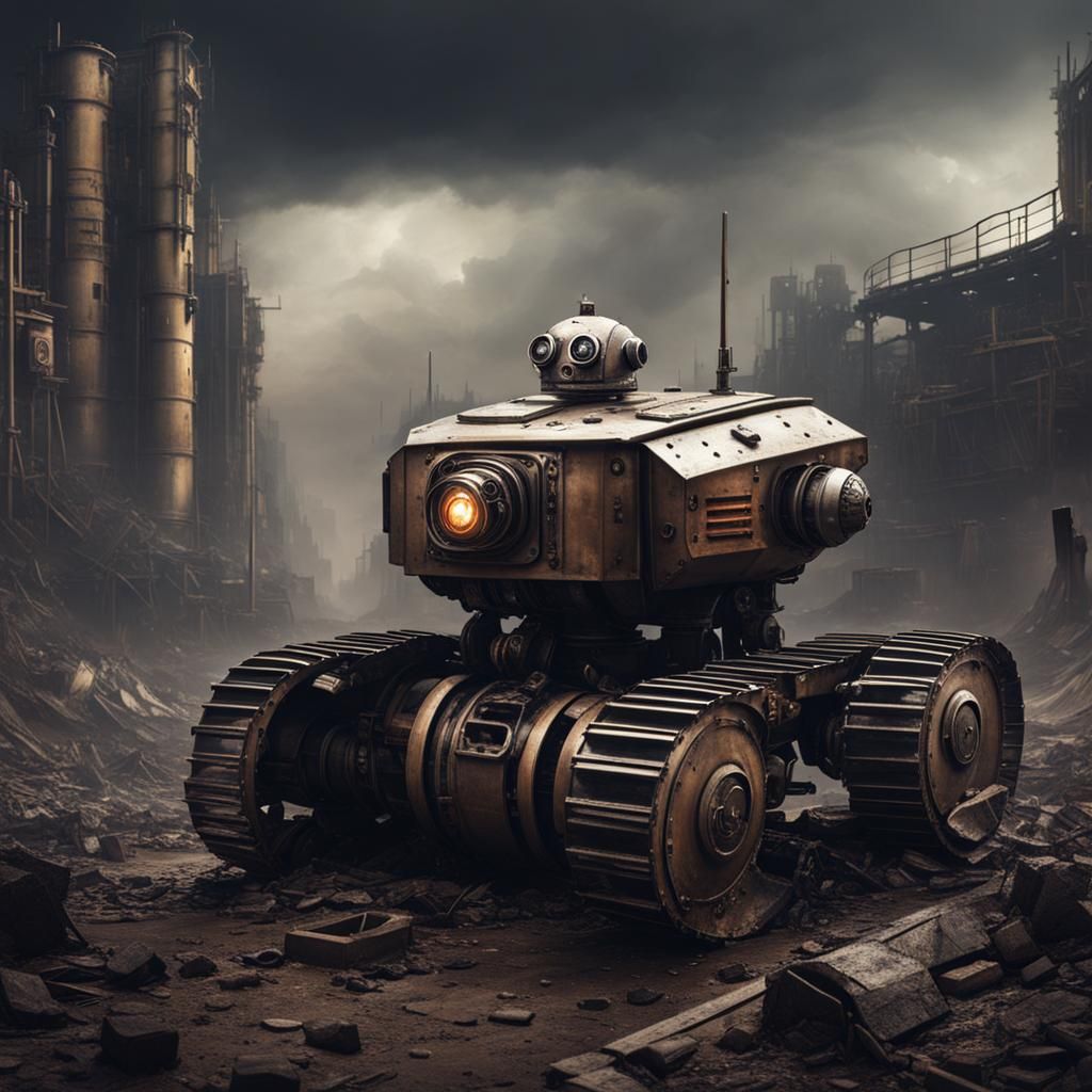 sad alone robot in a apocalyptic dieselpunk environment - AI Generated ...