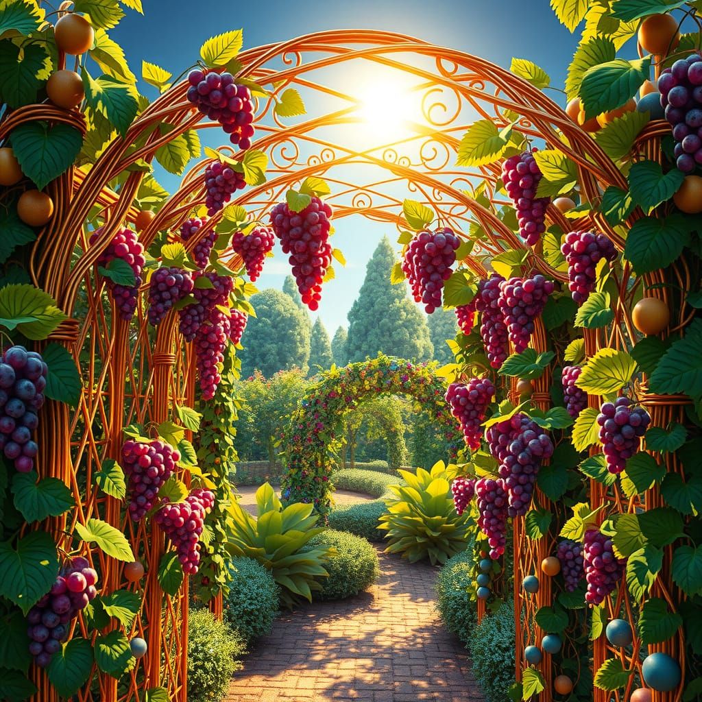 Ancient Garden Trellis in Vibrant Colours with Int... - AI Art