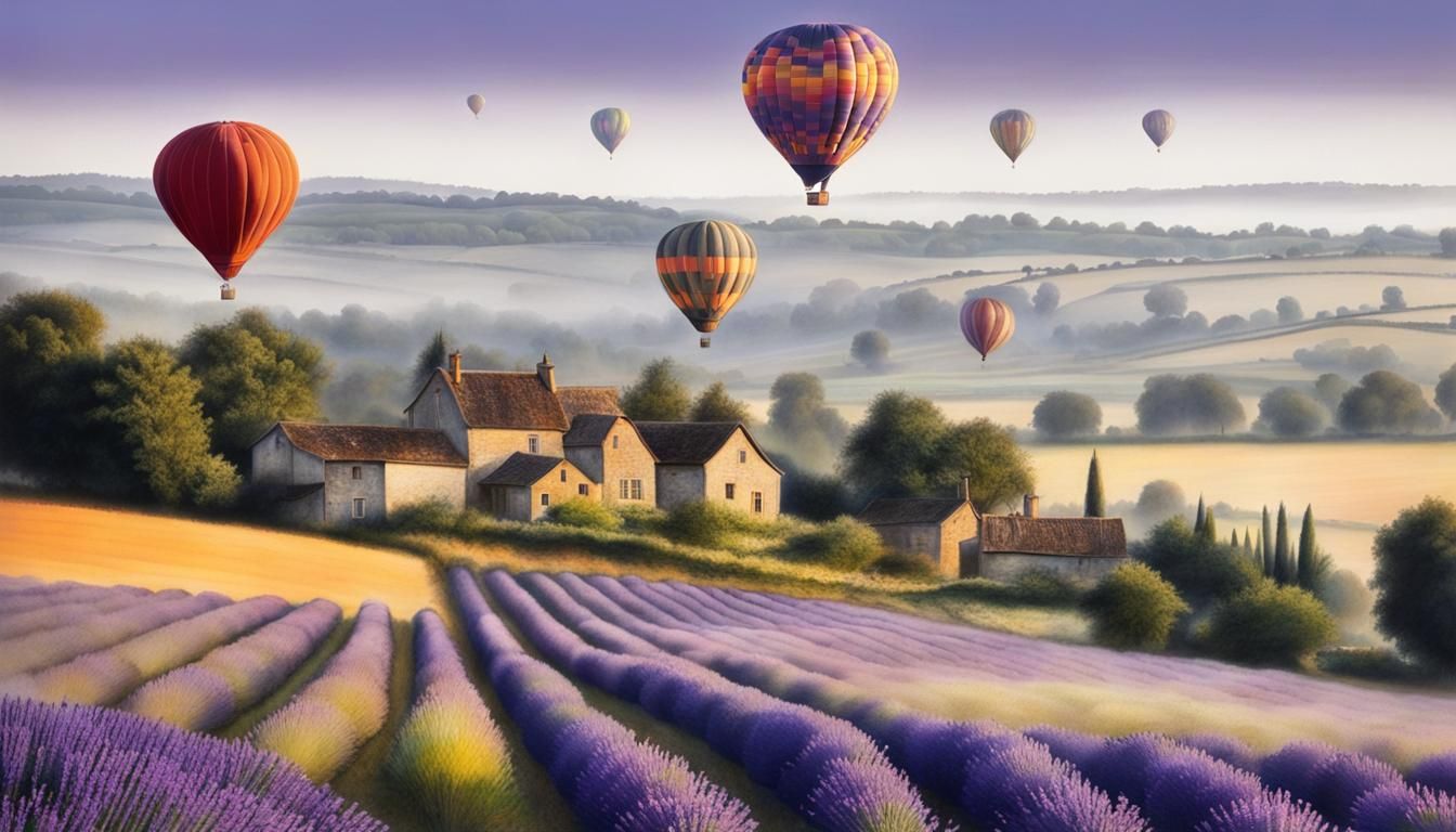 Hot air balloons over lavender fields - AI Generated Artwork ...
