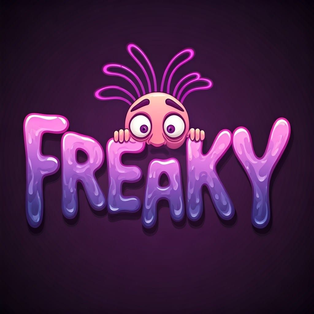 The word “FREAKY” in dripping NEON PURPLE liquid font where the letters ...