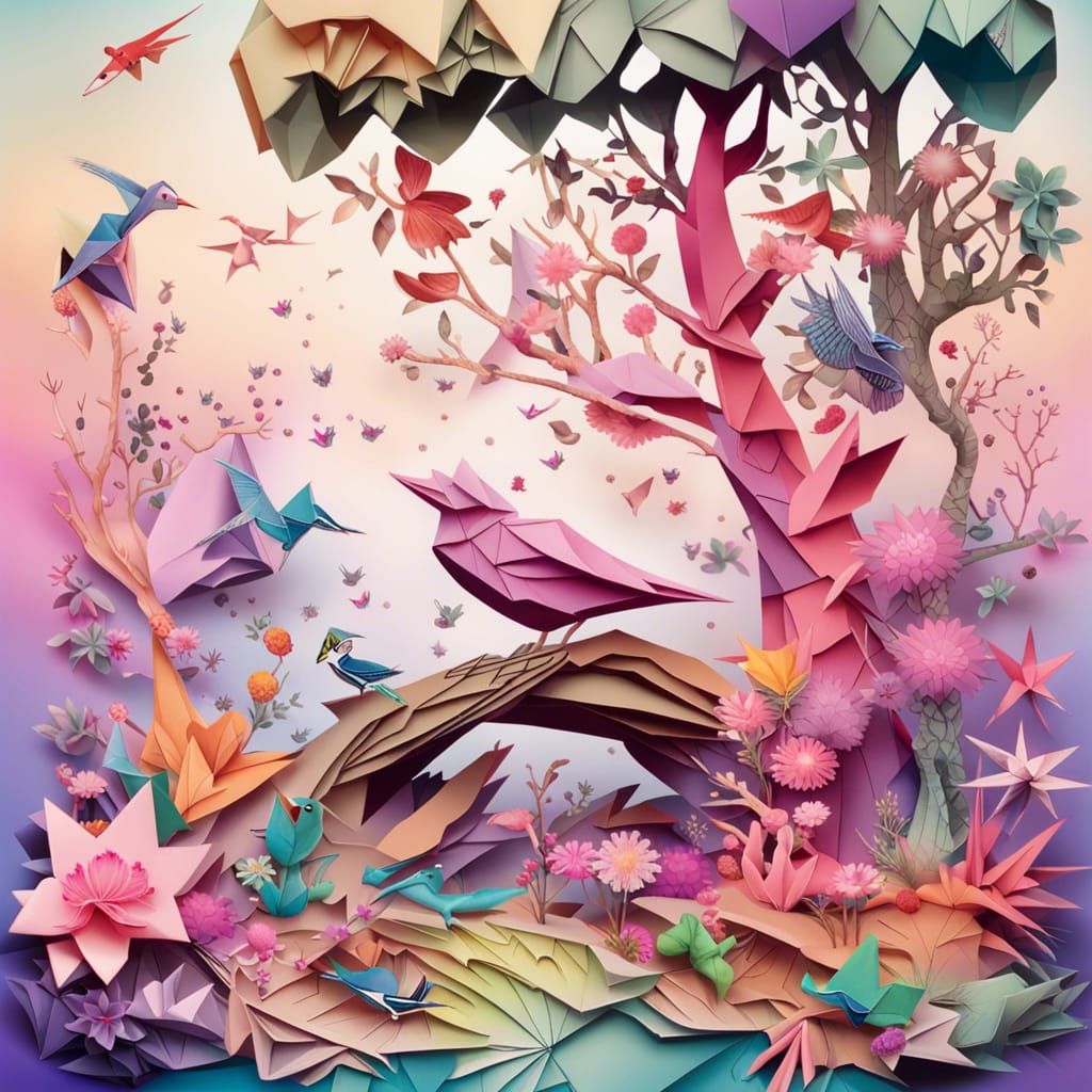 Origami forest scene - AI Generated Artwork - NightCafe Creator
