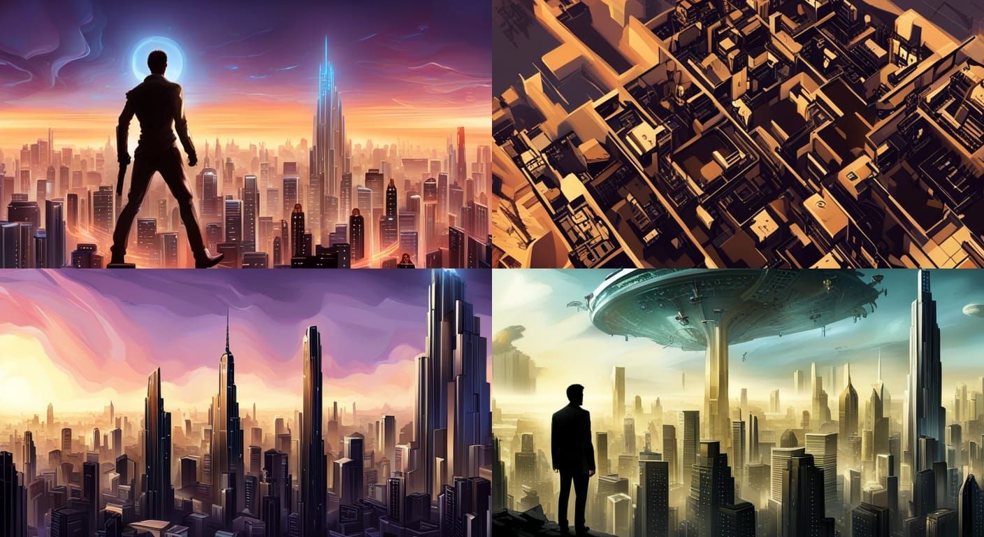 Awe-inspiring digital painting of a hero's sillouhette, as he eneters ...