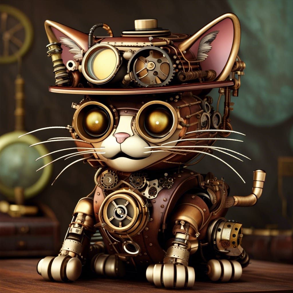 Steampunk Robot Kitty - AI Generated Artwork - NightCafe Creator