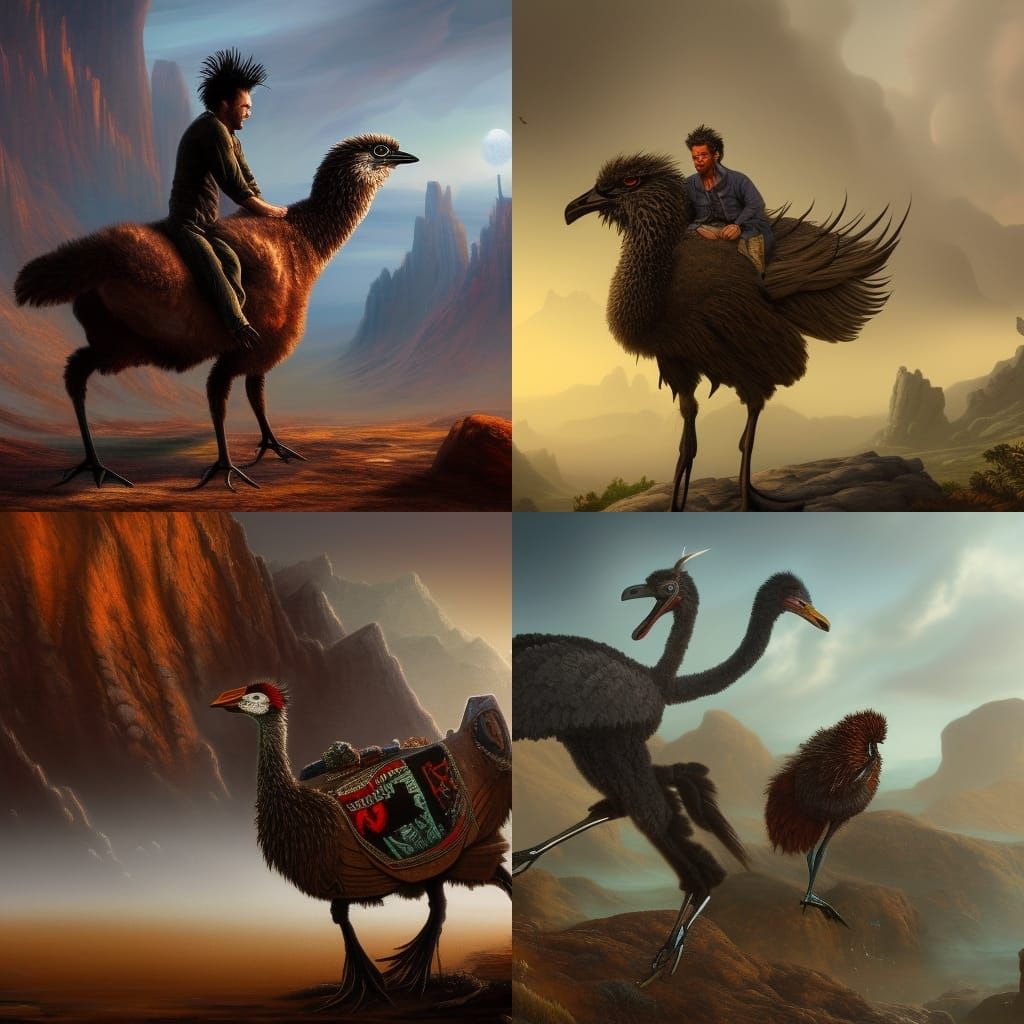 Tom Waits riding an Emu - AI Generated Artwork - NightCafe Creator