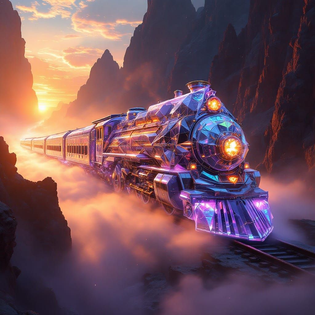 Surreal Crystal Train Majestically Floats Through ... - AI Art