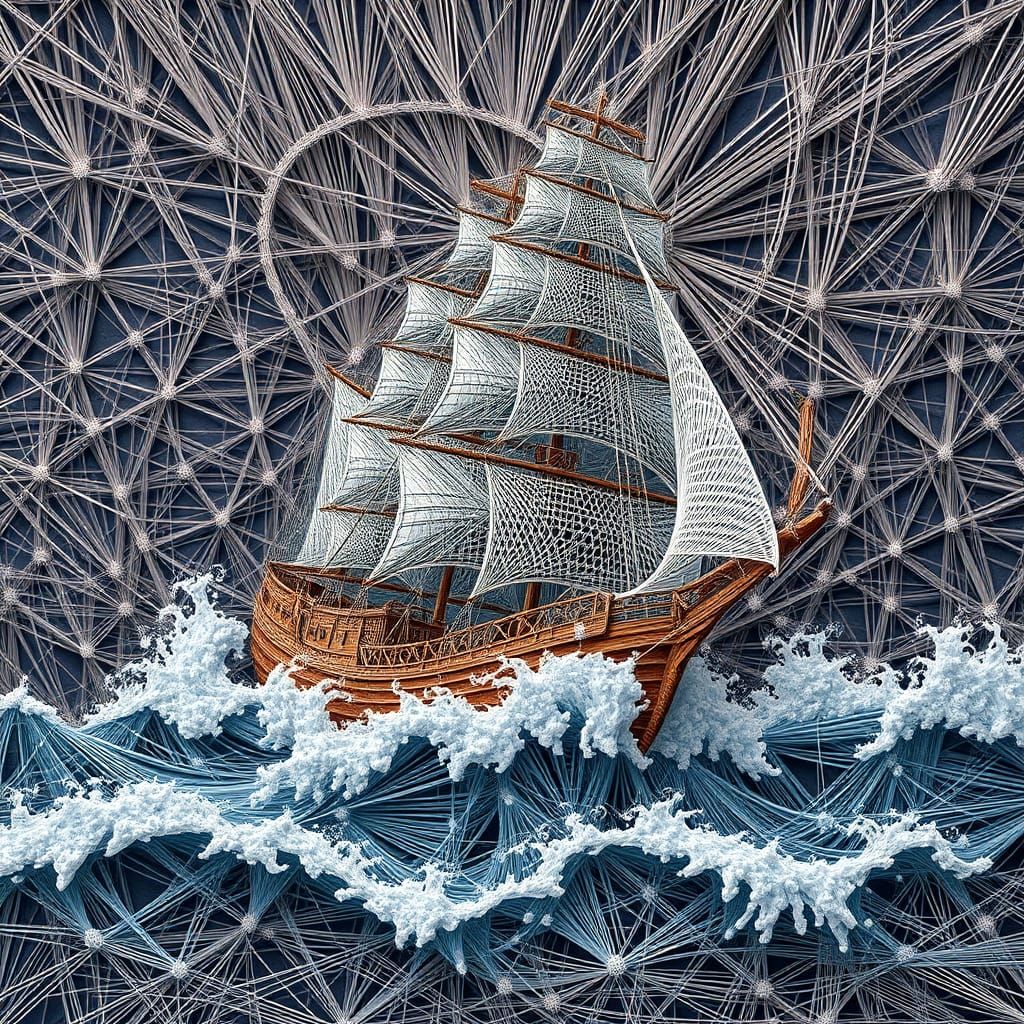 Intricate String Art Depicts Majestic Windjammer i... - AI Art