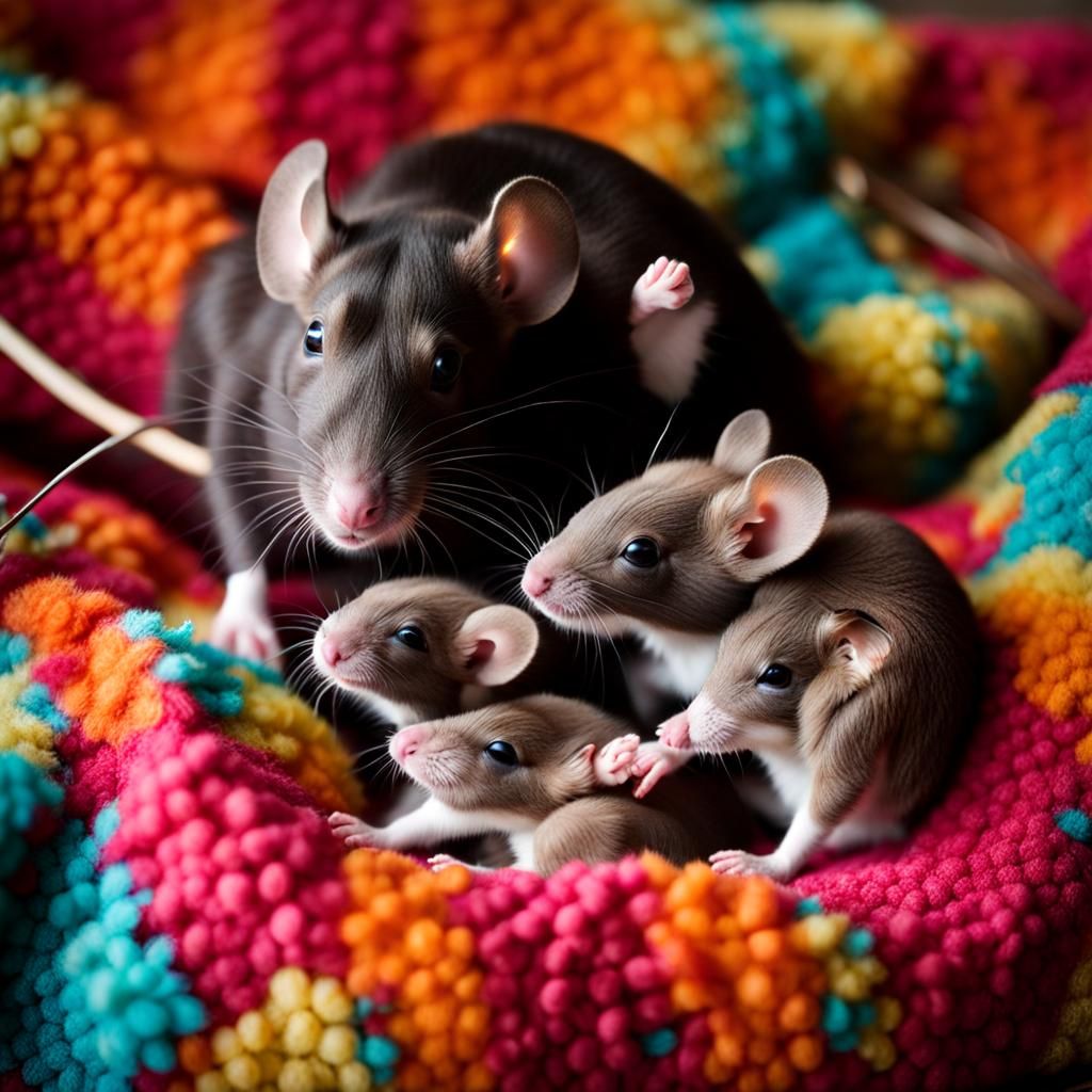 Photograph, Macro, mouse mom feeds her little pups with her milk, cute ...