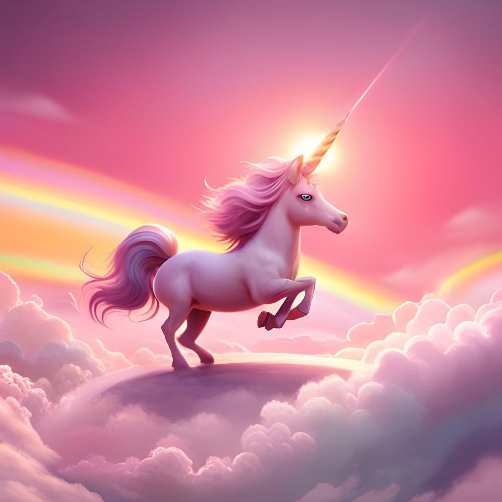 Pink Fluffy Unicorn Dancing on Rainbow - AI Generated Artwork ...