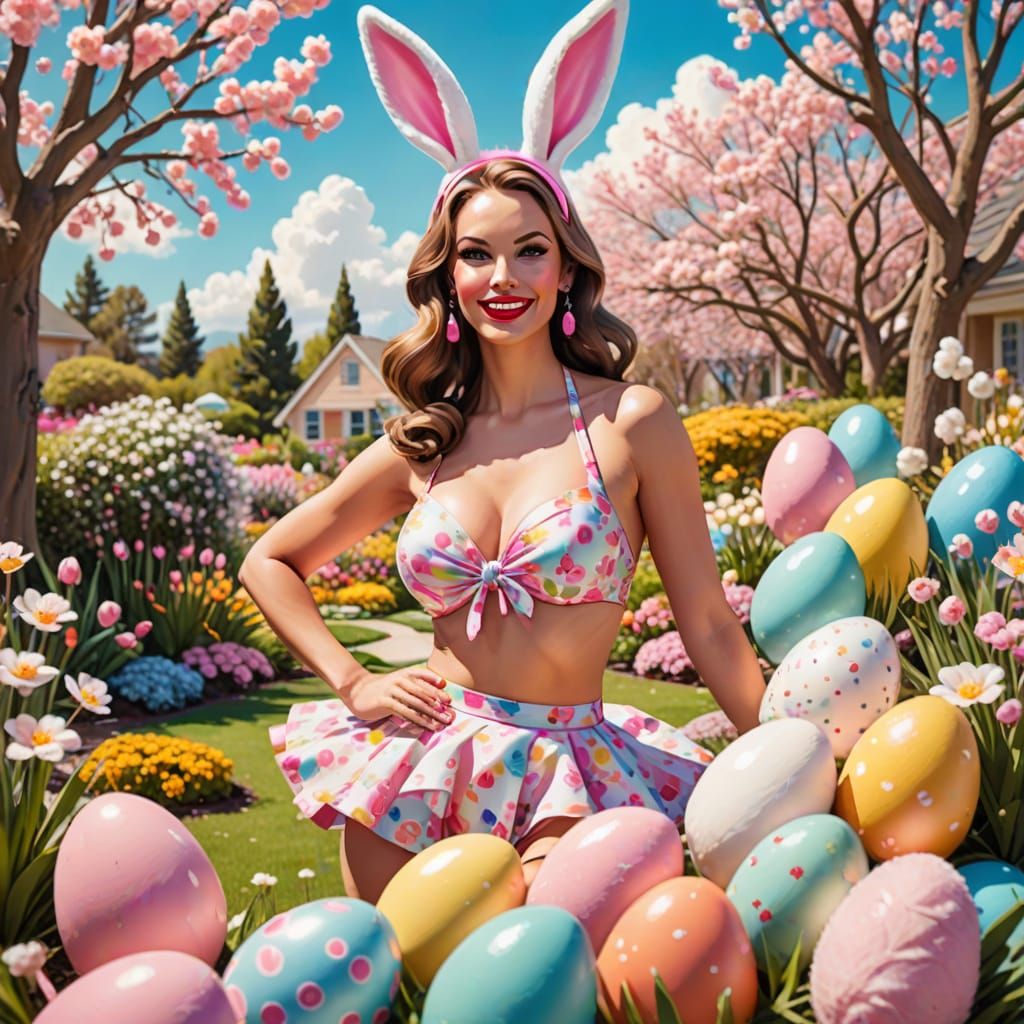 Easter bunny woman bikini - Whimsical Easter Pin-Up Illustr...