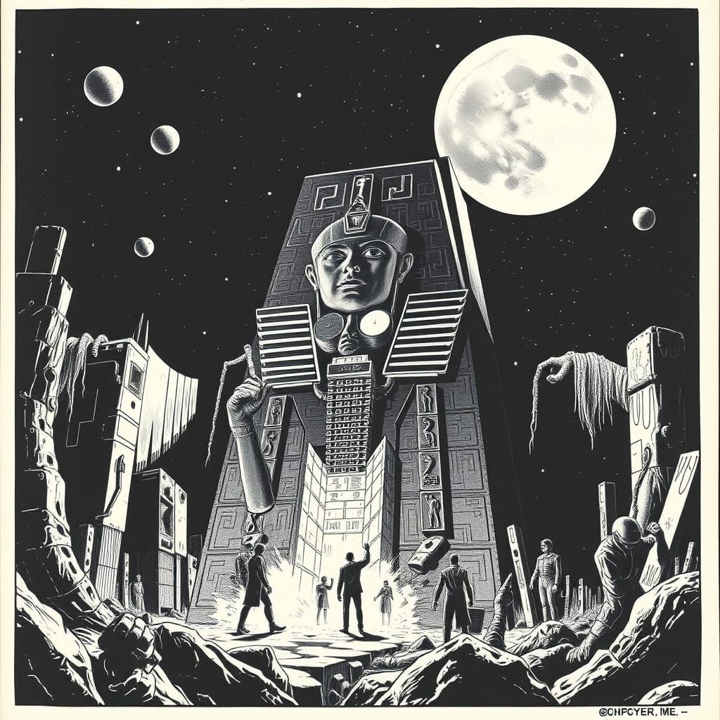 Vintage Horror Pulp Comic Artwork Depicting Ancien... - AI Art