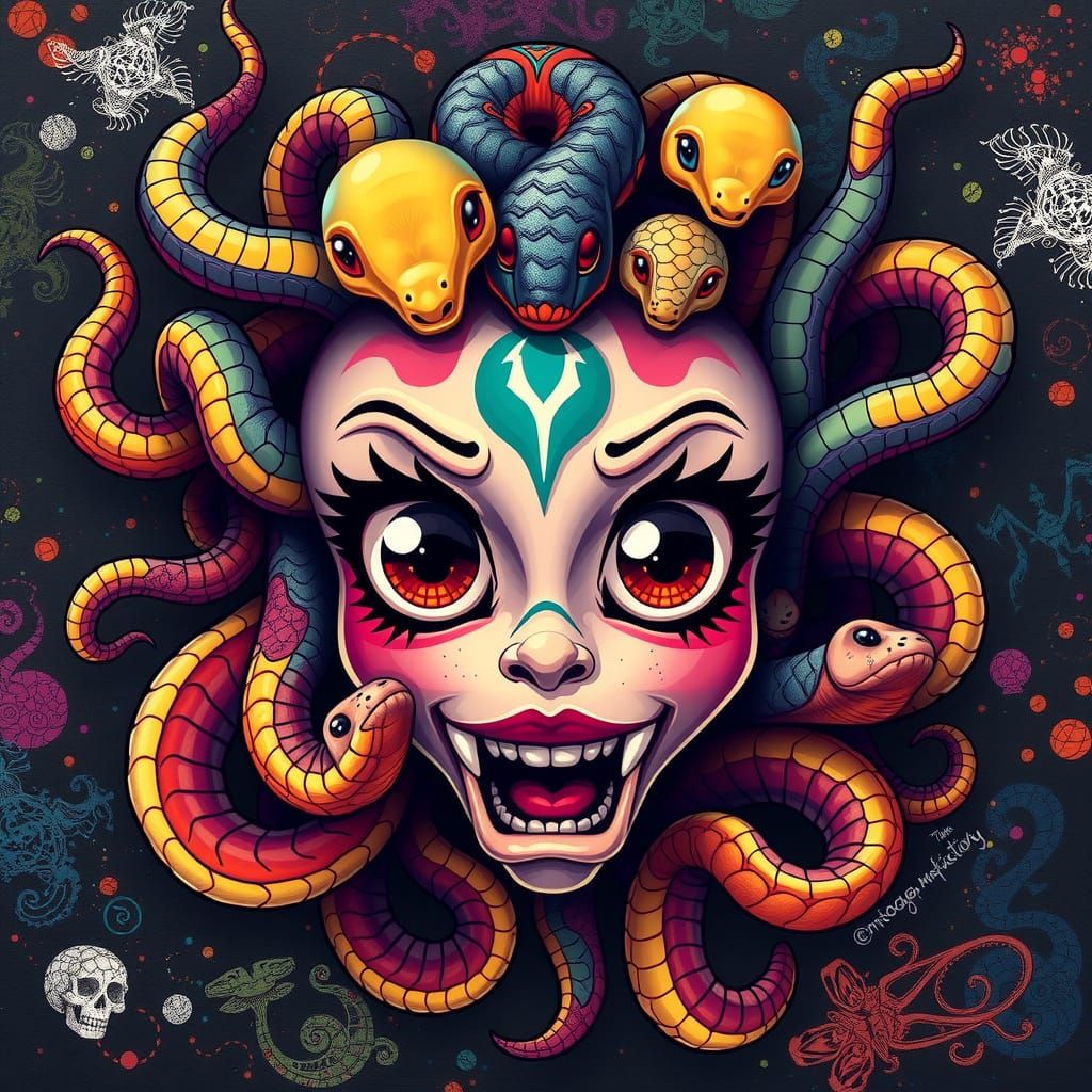 Medusa - Vibrant Chibi Medusa with Expressive Eyes and Color...