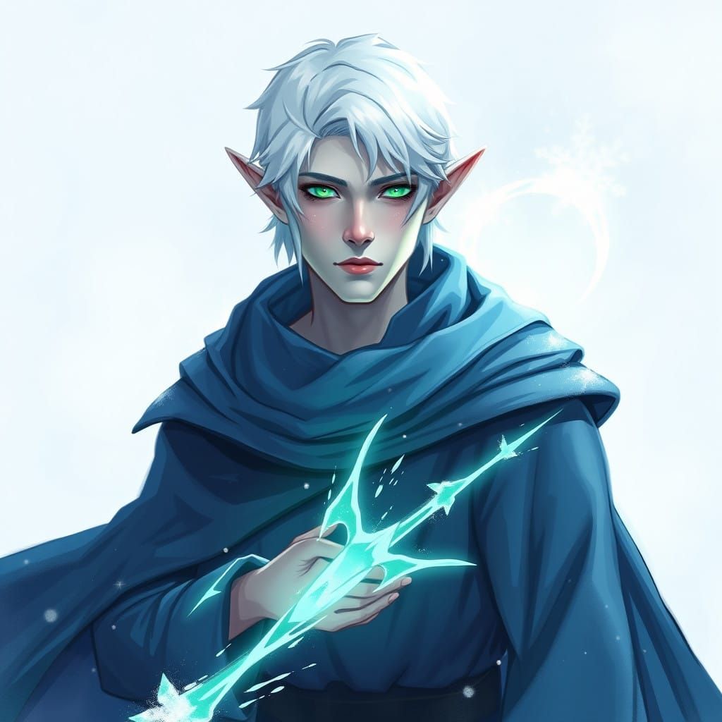 Mystical Elf Snow Sorcerer in Dark Robes - AI Art