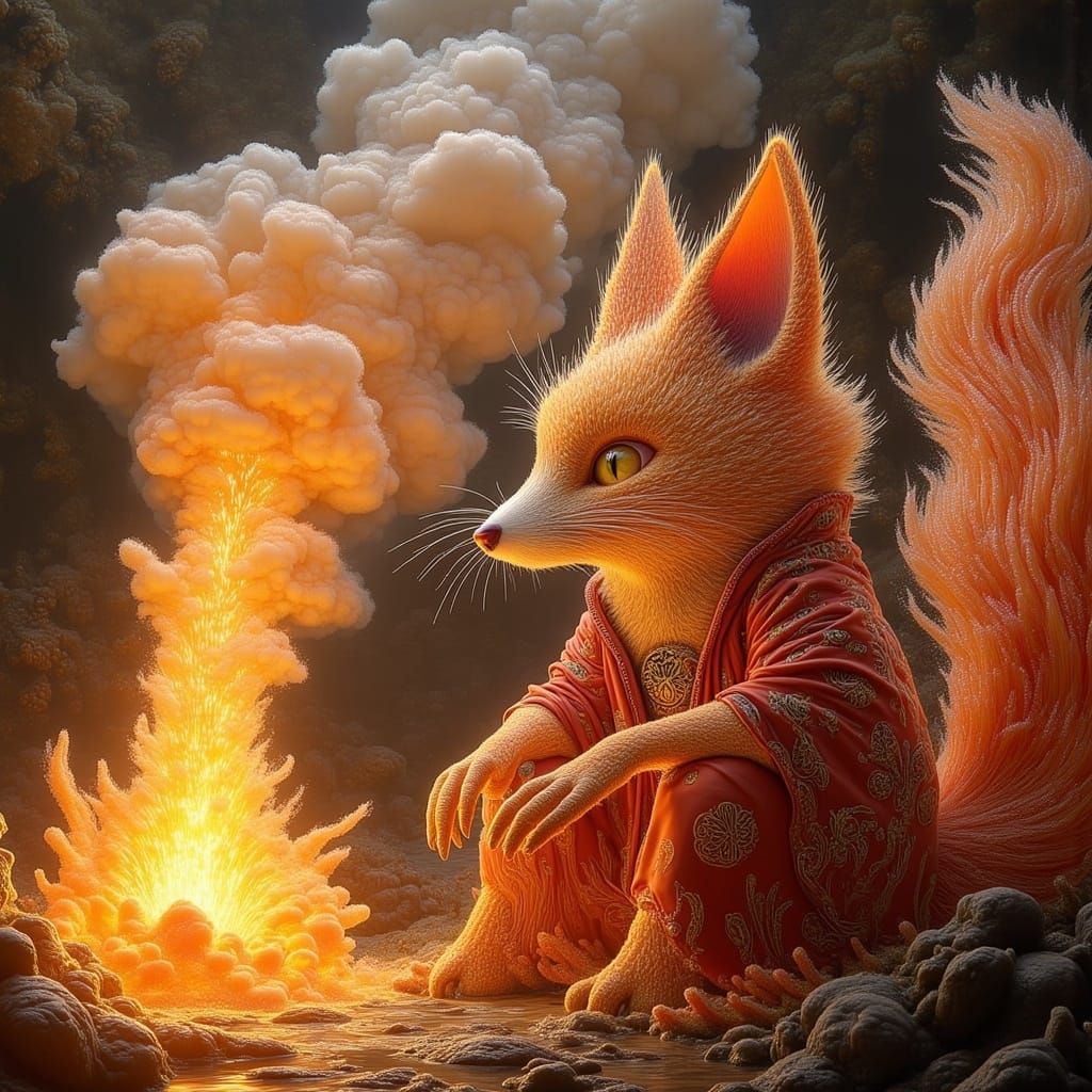 cozy - Regal Fire-Fox Alchemist in Embroidered Robe of Flame...