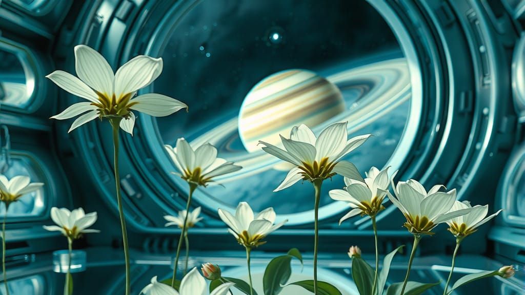 Cybernetic Flowers in Futuristic Space Lab - AI Art
