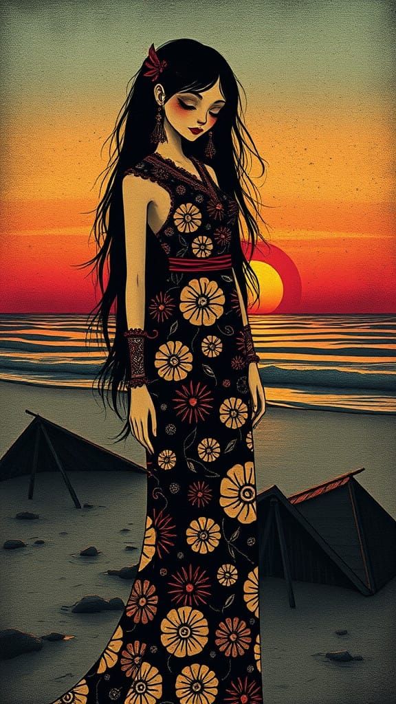 Setting Sun, Broken Dreams - Surreal Goth Goddess in Vibrant...