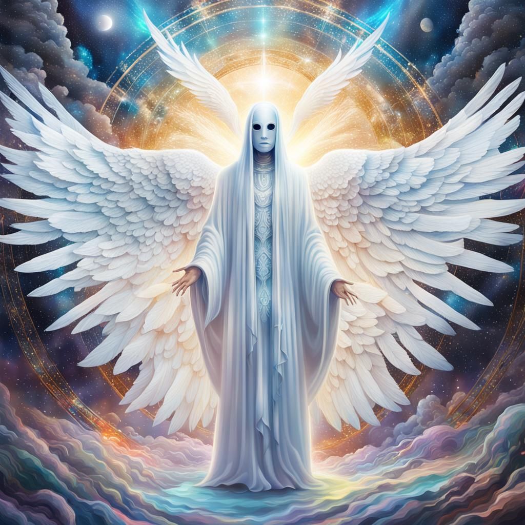 white light entity, no face, large white wings and light everywhere ...
