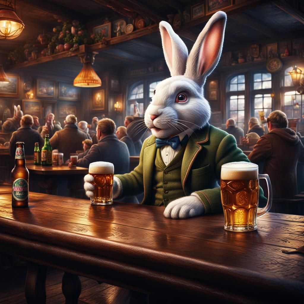 Easter bunny drinking beer at the pub - AI Generated Artwork ...
