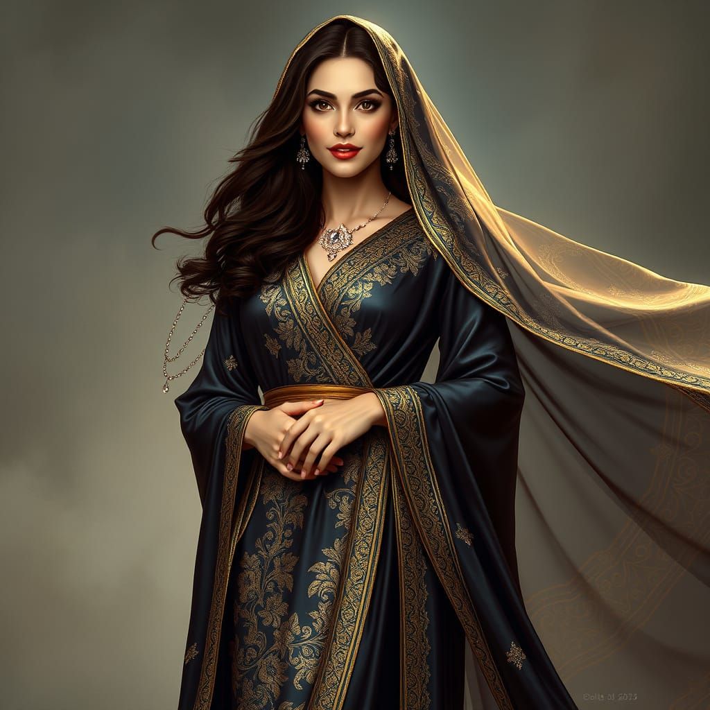 A stunning Lebanese lady dazzles in traditional attire,